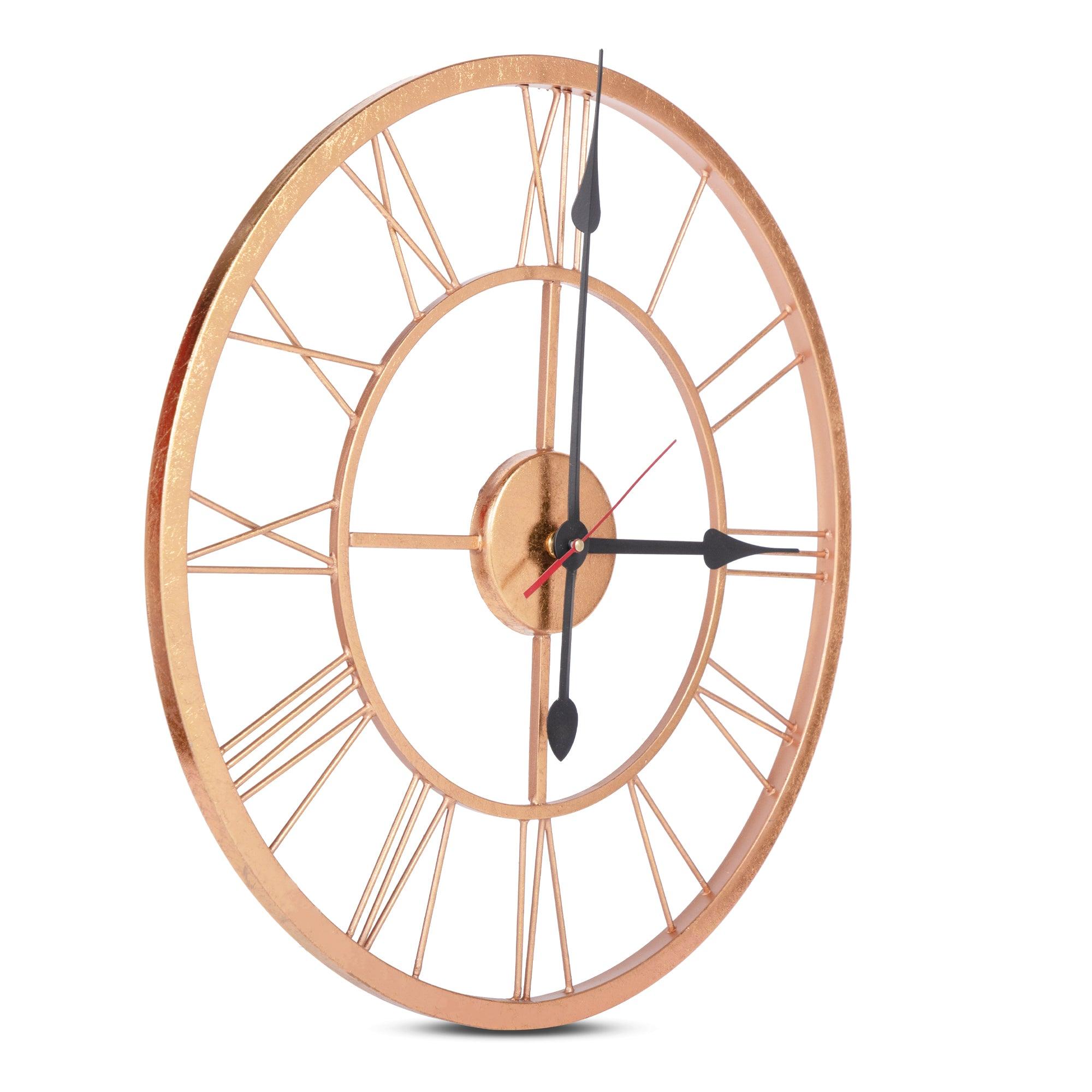 Handcrafted Roman Numeral Metal Wall Clock (16 Inch, Golden) – Vintageware